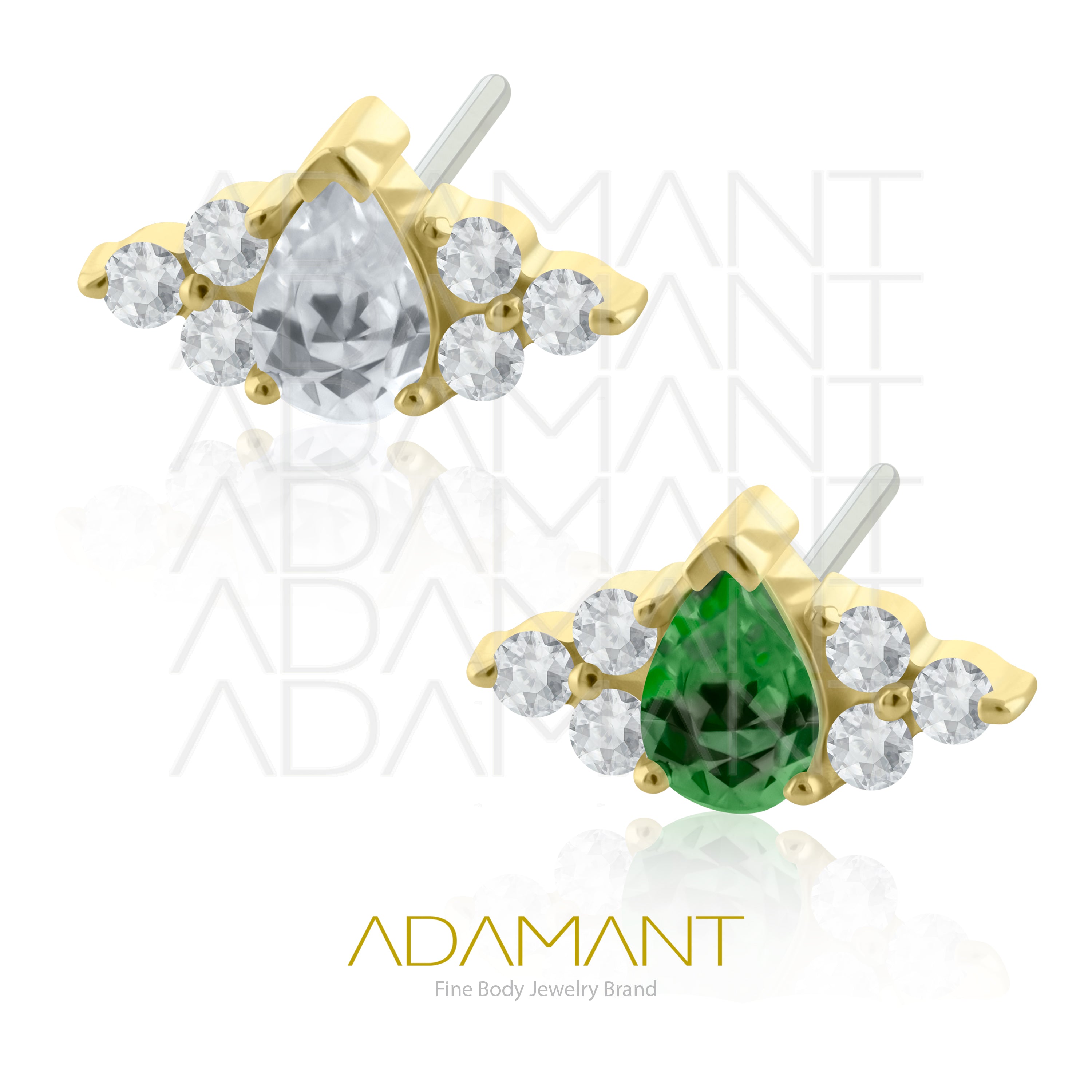 14k Solid Gold Threadless End,Teardrop Double trinity, Prong set, Cubic ...