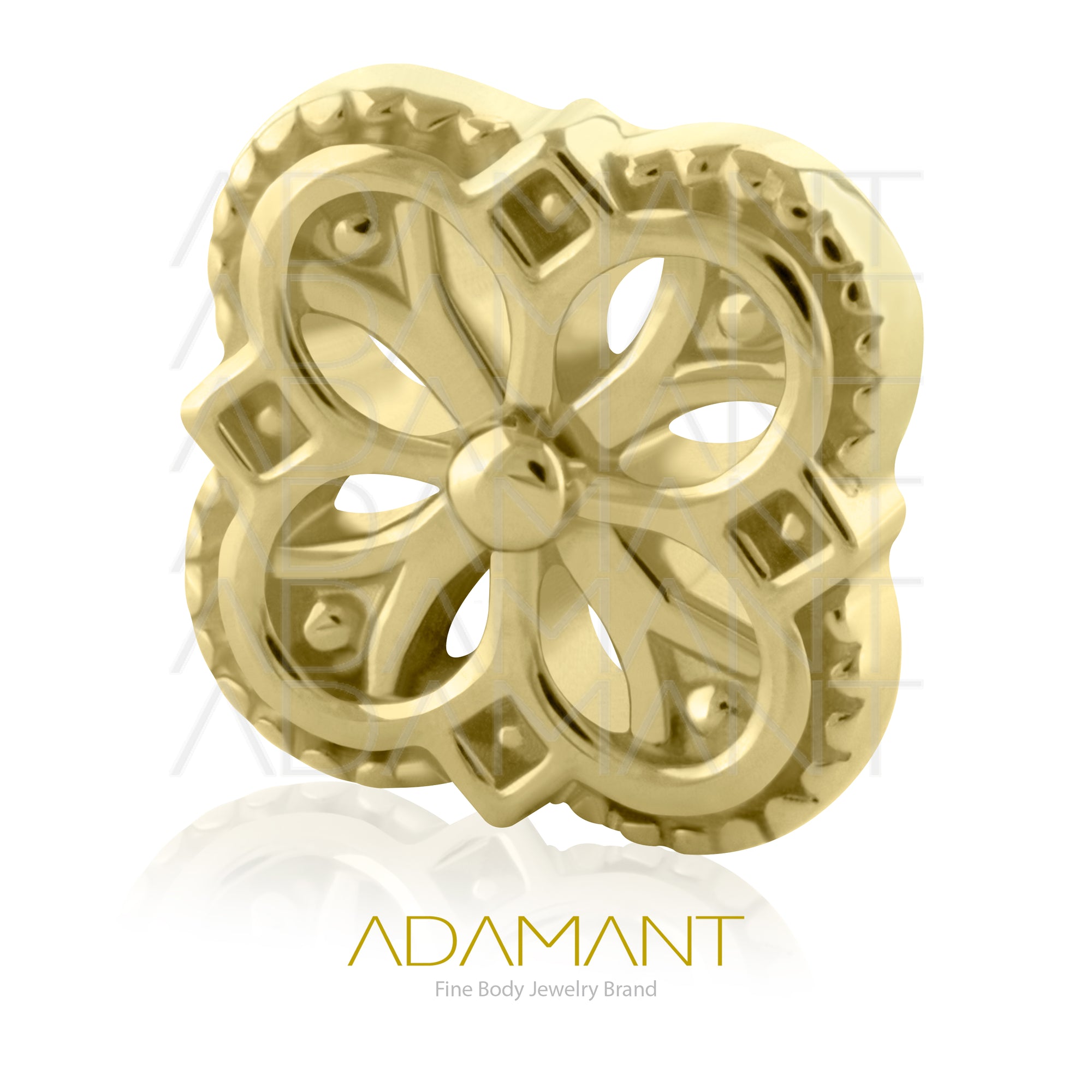 14k Solid Gold Threadless End, Ornamental flower.